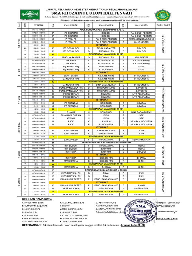 Jadwal SMT Genap 2023 - 2024 Berlaku 20-1-2024 | PDF