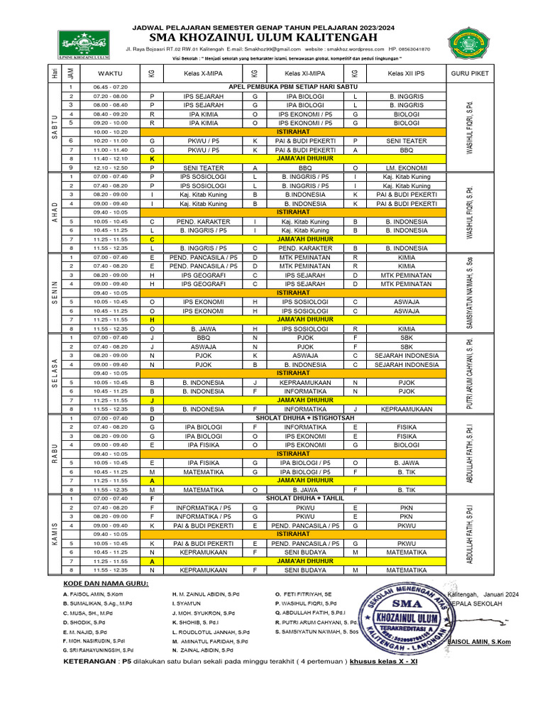 Jadwal SMT Genap 2023 - 2024 Ok | PDF