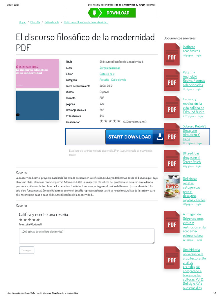 El Discurso Filosófico de La Modernidad by Jürgen Habermas | PDF