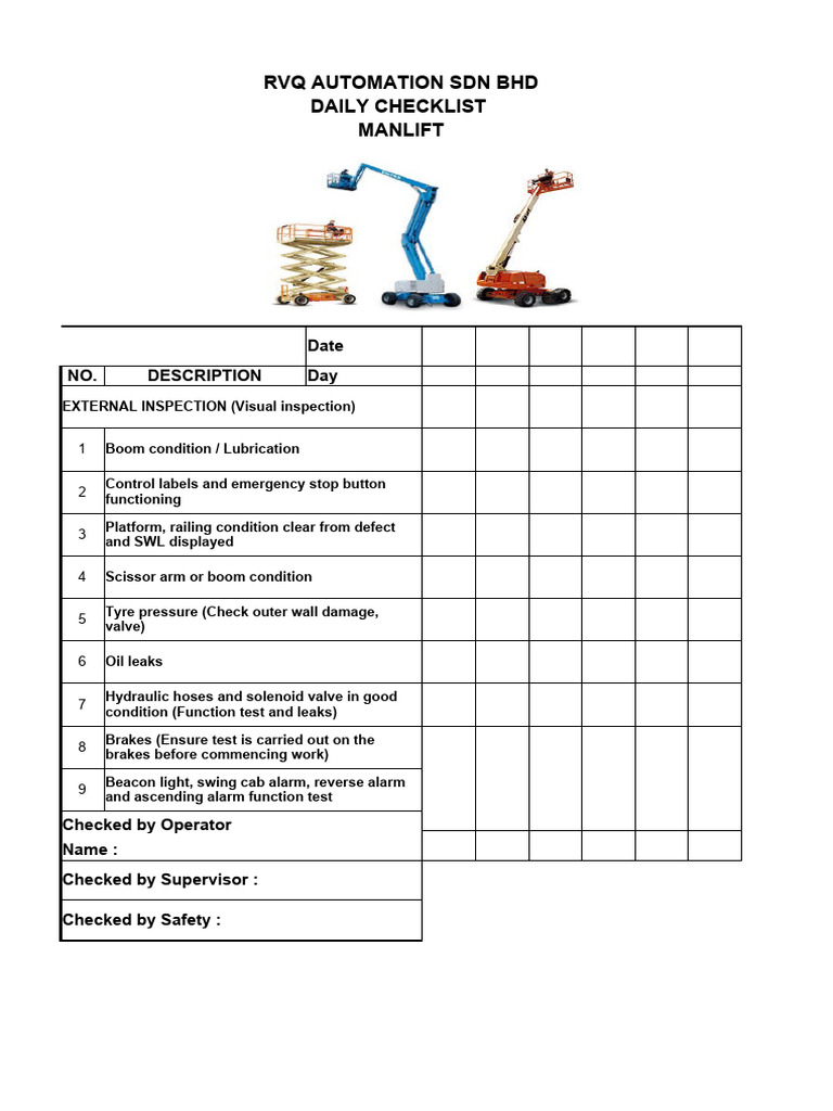 Daily Manlift Inspection Checklist | PDF