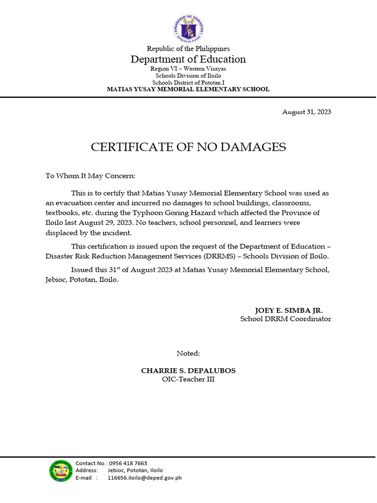 Certificate of No Damage | PDF