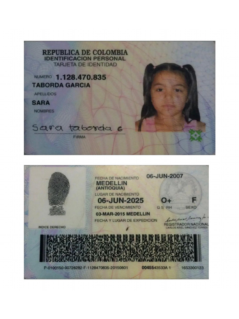 Tarjeta de Identificación Sara | PDF