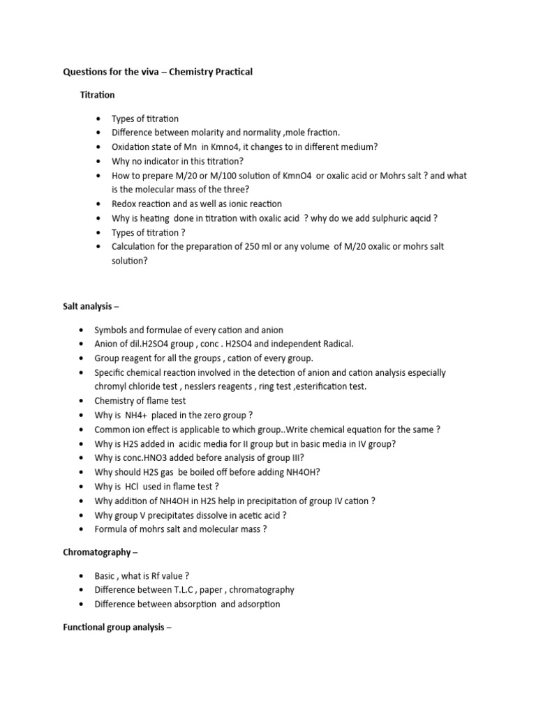Viva Questions Chemistry | Download Free PDF | Chemistry | Titration Viva Questions Chemistry | Download Free PDF | Chemistry | Titration