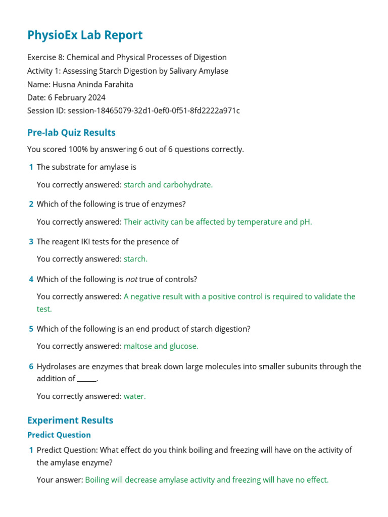 PhysioEx Exercise 8 Activity 1 | PDF | Starch | Digestion
