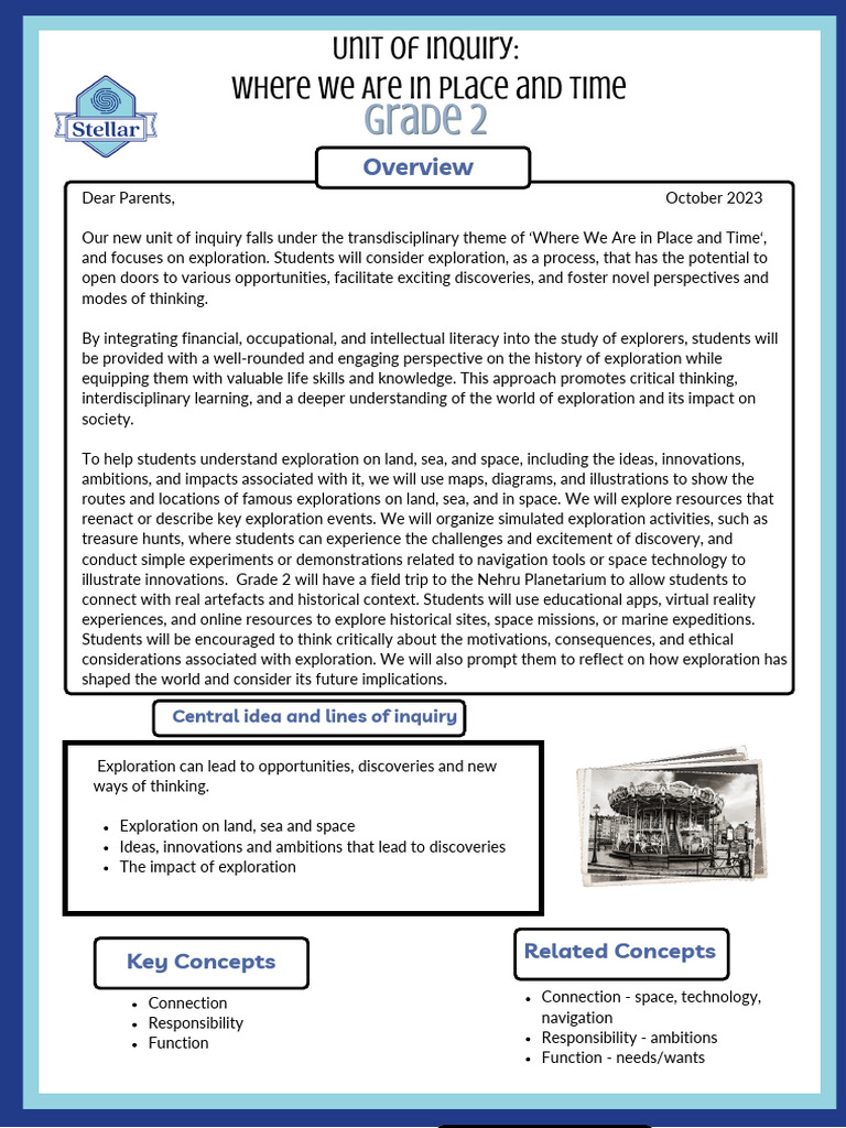Grade 2 Where We Are in Place and Time UOI Letter 2023 | PDF | Reading ...