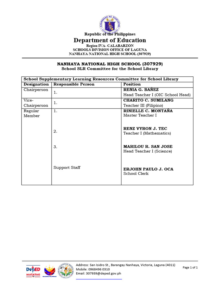 Nanhaya NHS SLR Committee | PDF