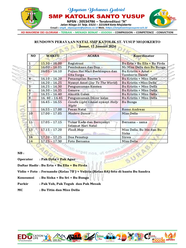 Rundown Acara Perayaan Natal 2024 | PDF