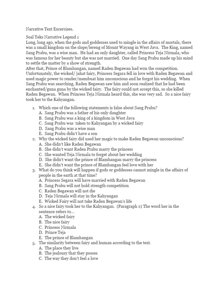 Narrative Text Excercise S | PDF