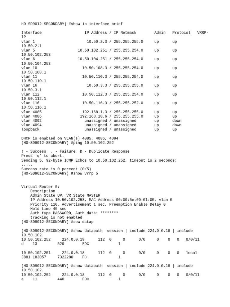 HO-SD9012-SECONDARY) #show ip inter | PDF | Ip Address | Internet ...