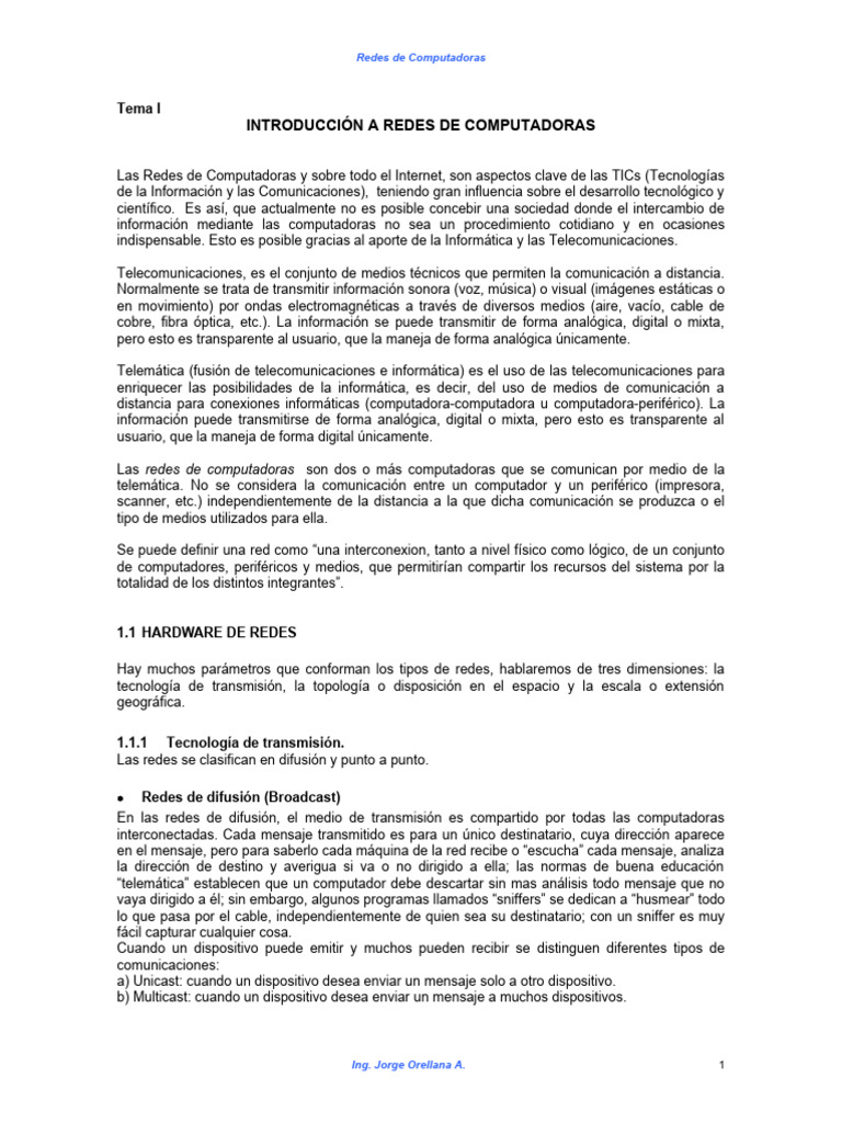Tema I (Introduccion) | PDF | Modelo osi | Red de computadoras
