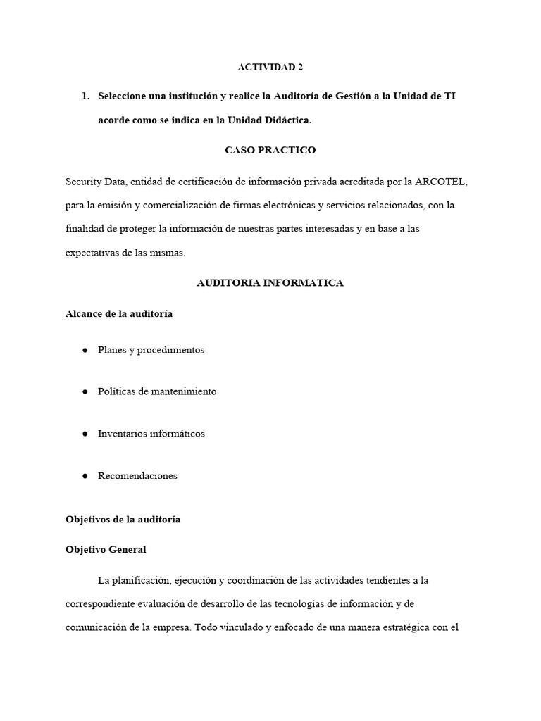 Actividad 2 Caso Practico | PDF | Auditoría | Software