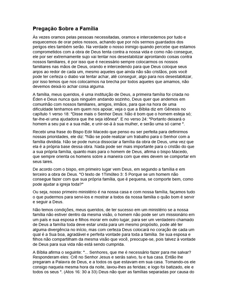 Pregação Sobre A Família | PDF | Jesus | Deus
