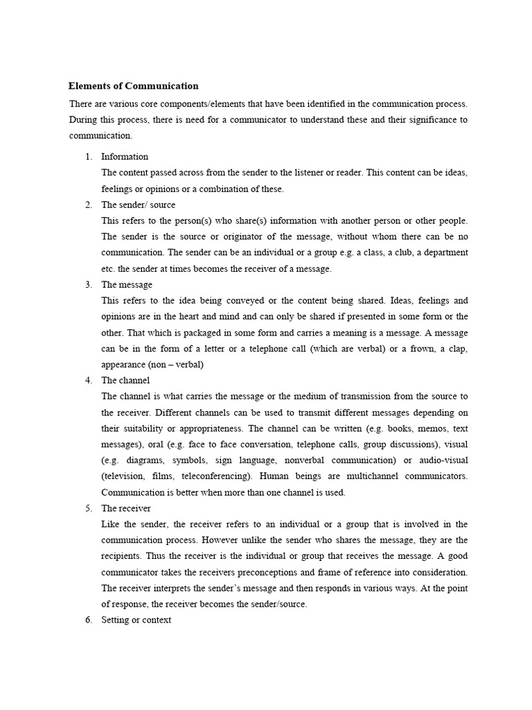 Elements of Communication and The Communication Process | PDF | Communication | Cognitive Science