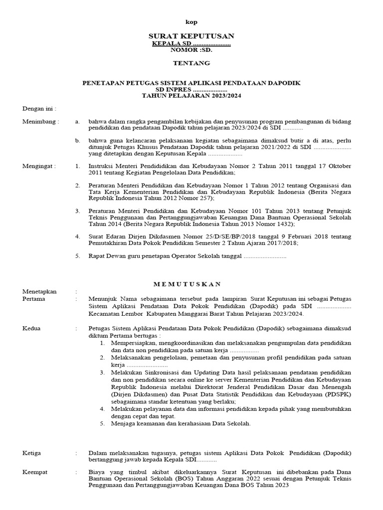 Contoh SK OPERATOR DAPODIK | PDF | Karier & Perkembangan