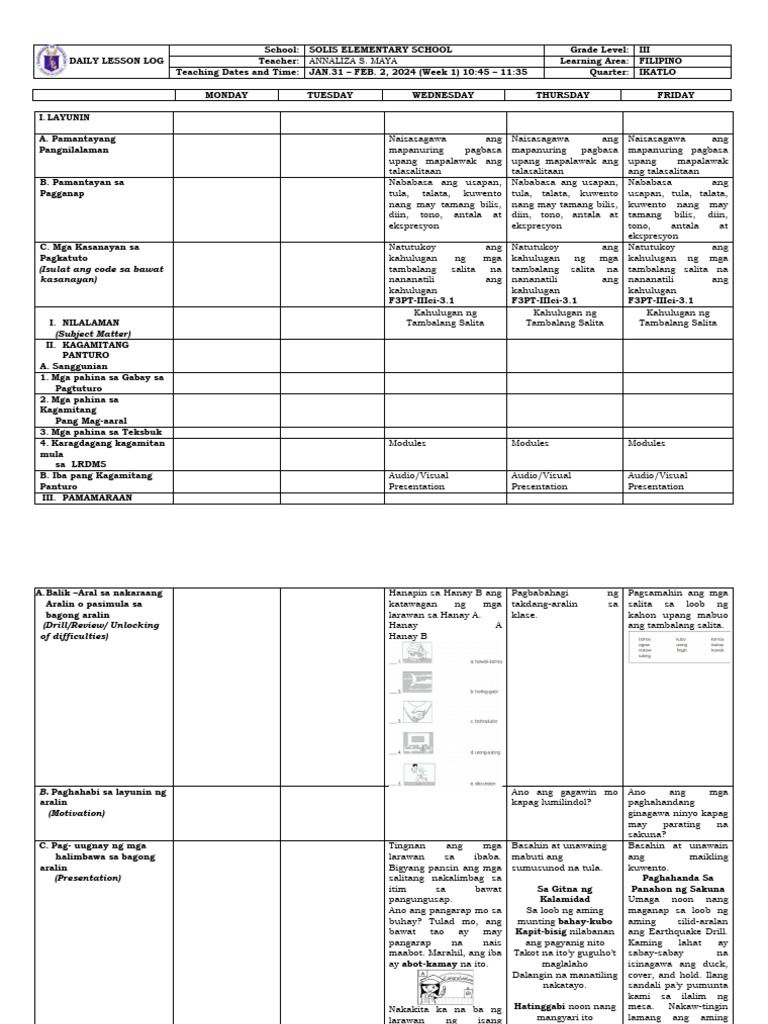 DLL FIL3 Q3 W1 Kahulugan NG Tambalang Salita | PDF