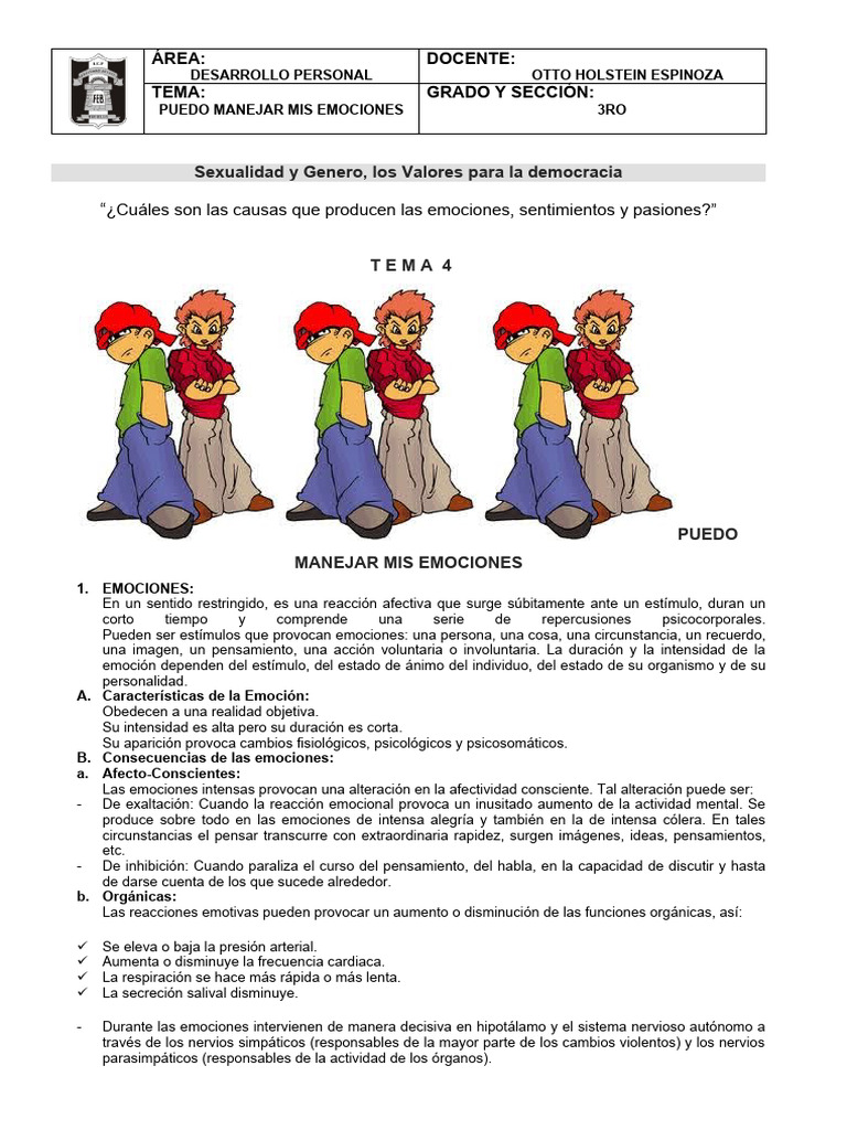 2022 Tema 4 Ii Bim. DPCC 3ro Sec. | PDF | Las emociones | Pensamiento