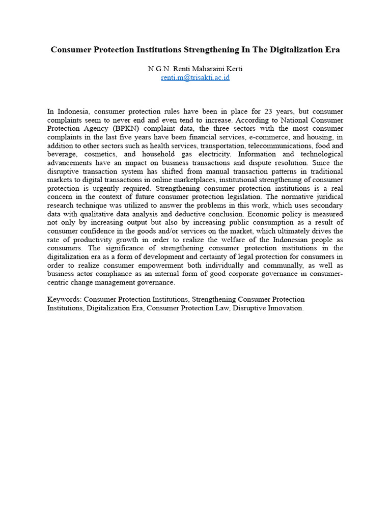 Consumer Protection Institutions Strengthening In The Digitalization ...