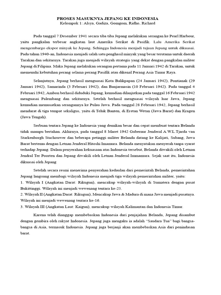 Proses Masuknya Jepang Ke Indonesia | PDF | Perjalanan