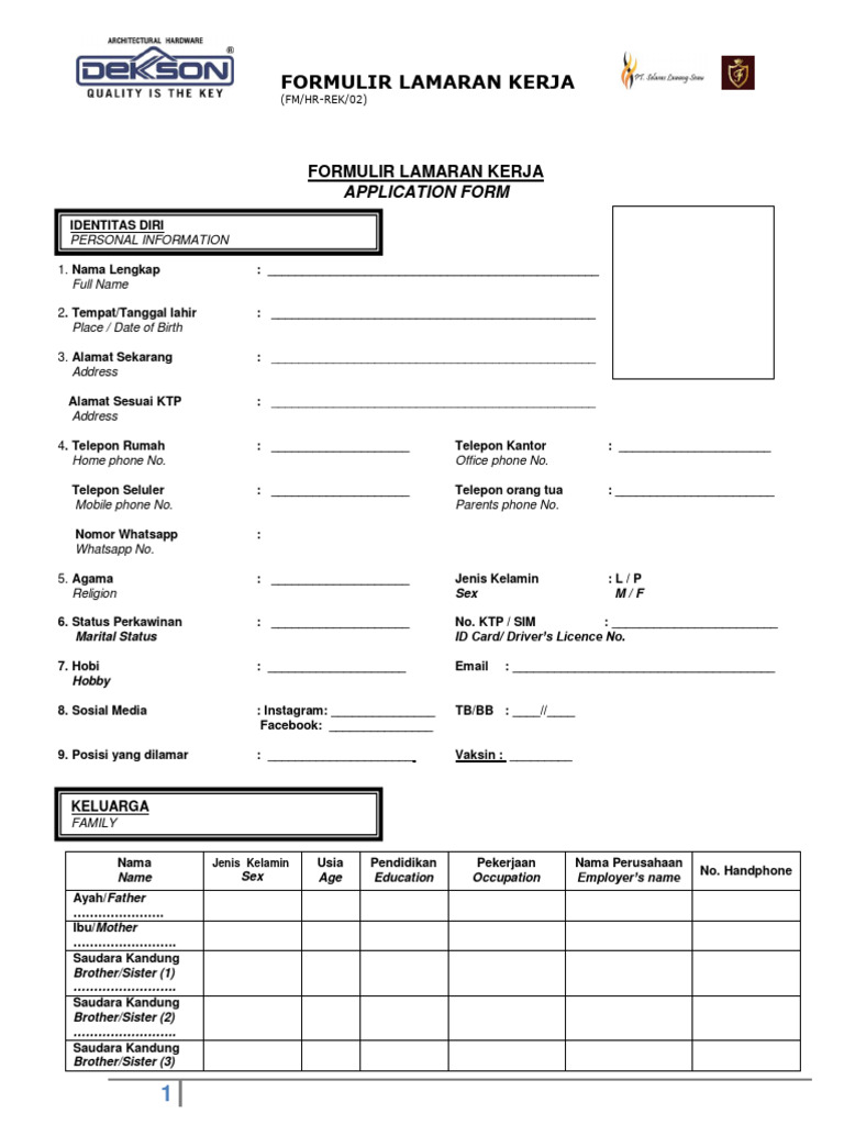 (Update Form) FM-HR-REK-02 Formulir Lamaran Kerja NEW. | PDF