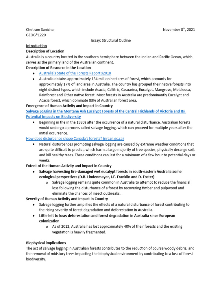 Essay - Structural Outline | PDF | Forests | Disturbance (Ecology)