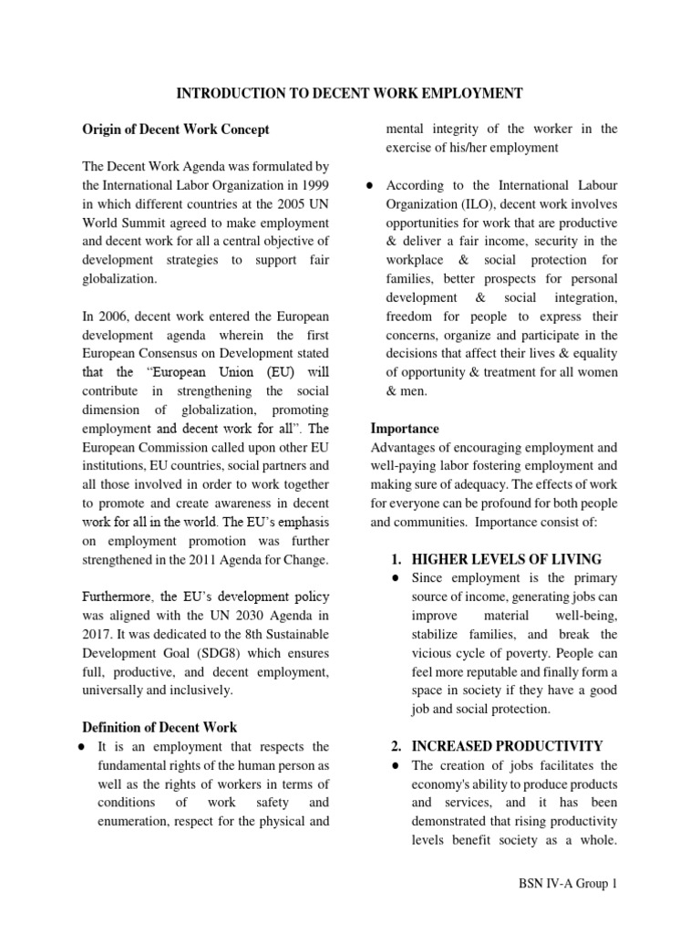 Introduction To Decent Work Employment Handout | PDF | Employment ...