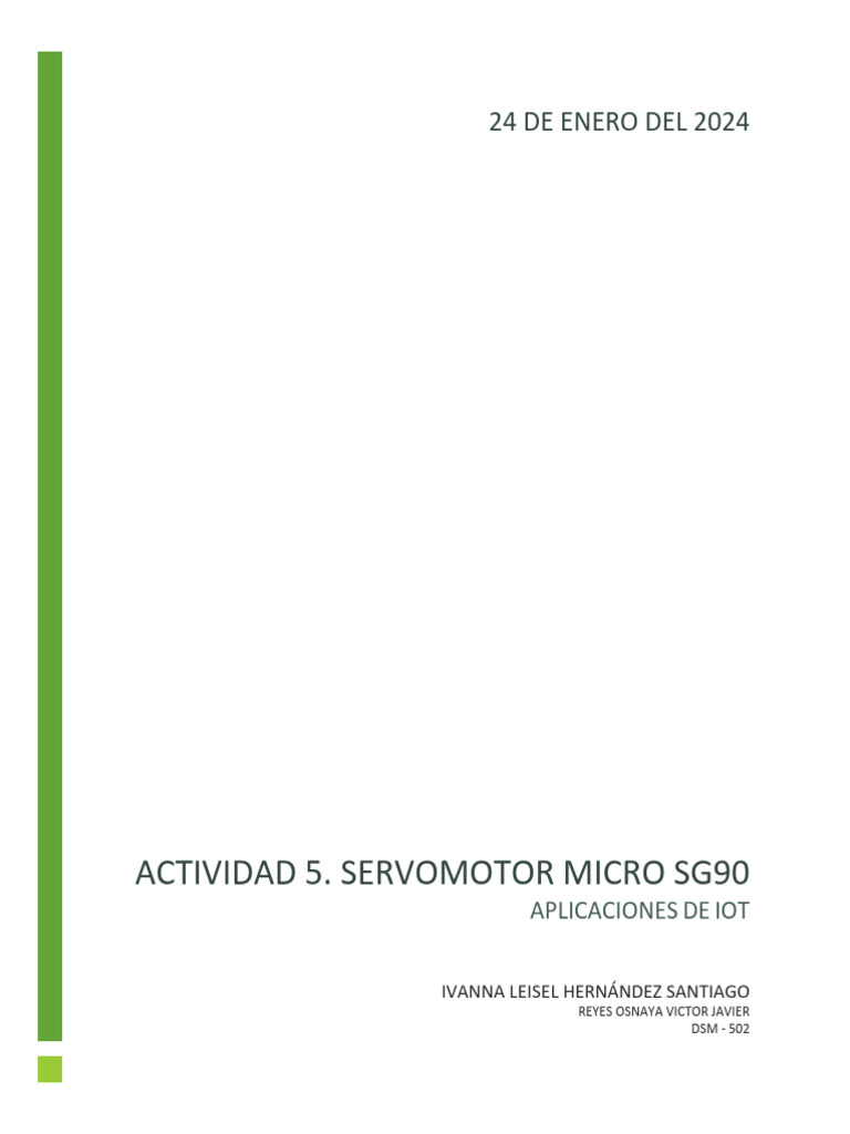 Actividad 5. Servomotor Micro SG90 | PDF | Equipo | Máquinas Actividad 5. Servomotor Micro SG90 | PDF | Equipo | Máquinas