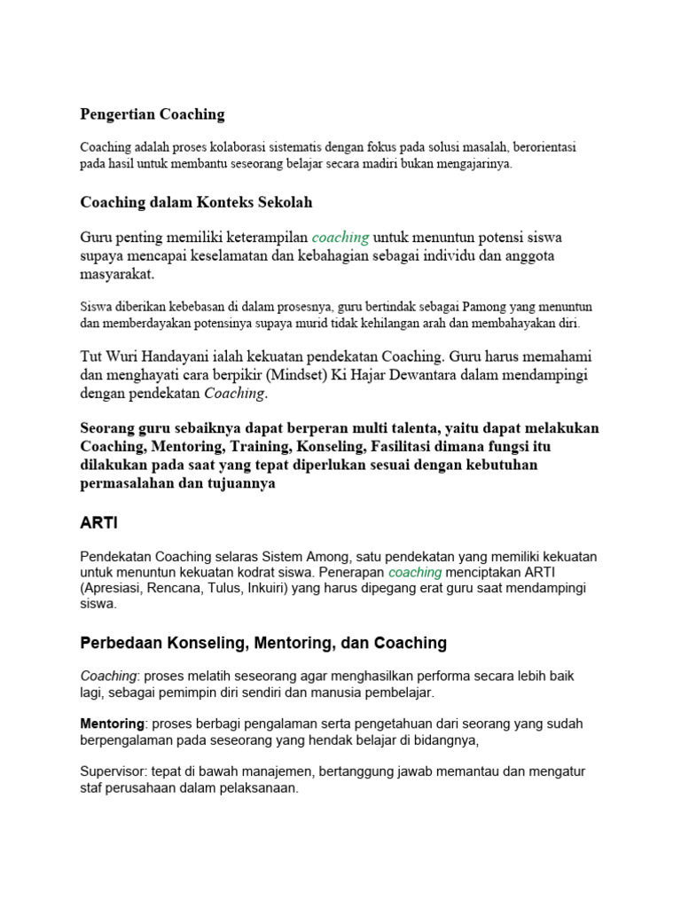 Pengertian Coaching | PDF