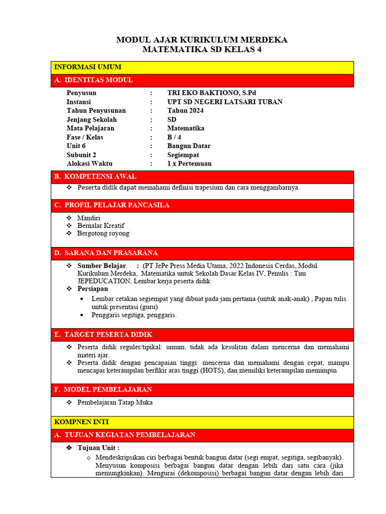 Modul - Ajar - MTK - Pendampingan - 2024 - 4C - Tri Eko B | PDF