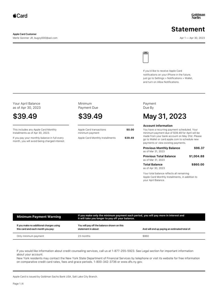 Apple Card Statement - April 2023 | PDF | Credit Card | Interest