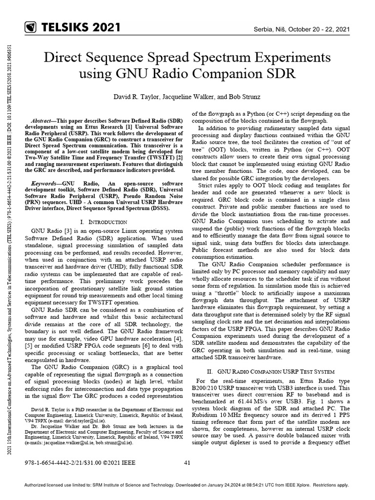 Direct Sequence Spread Spectrum Experiments Using GNU Radio Companion SDR | PDF | Software ...