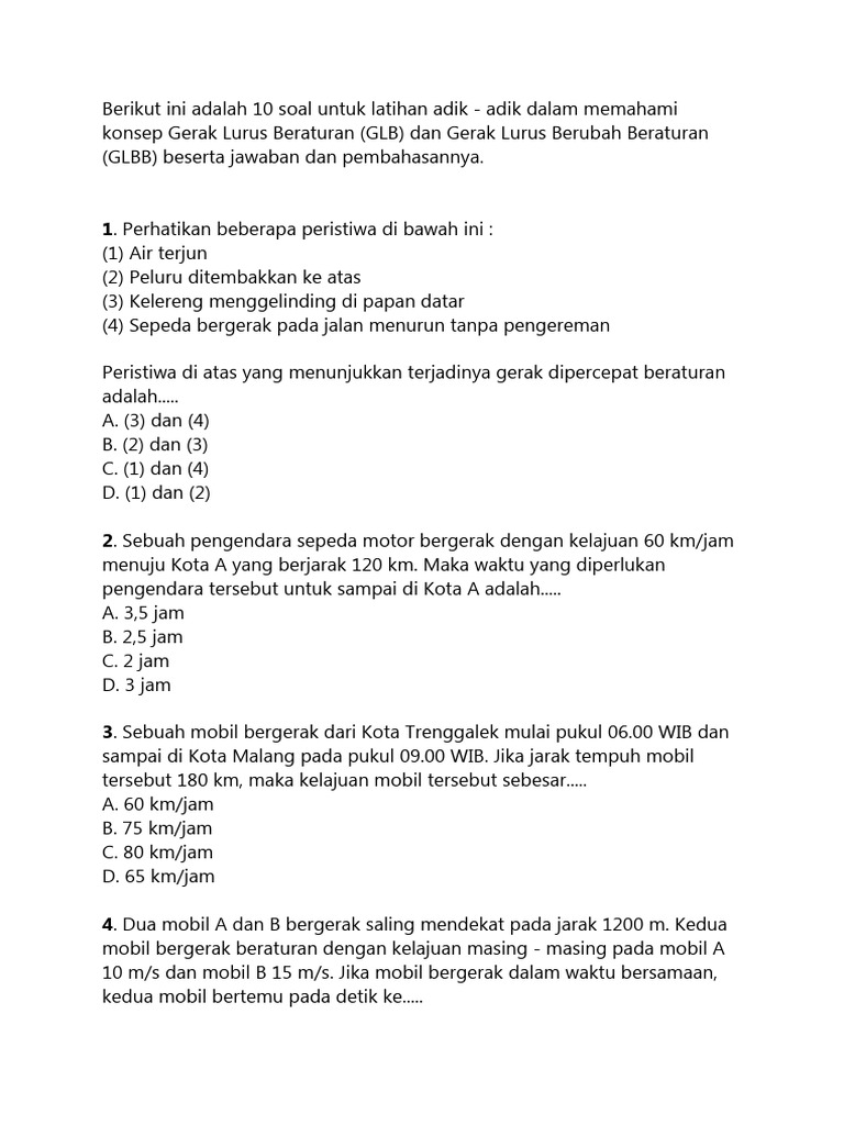 CTH Soal Gerak Lurus | PDF