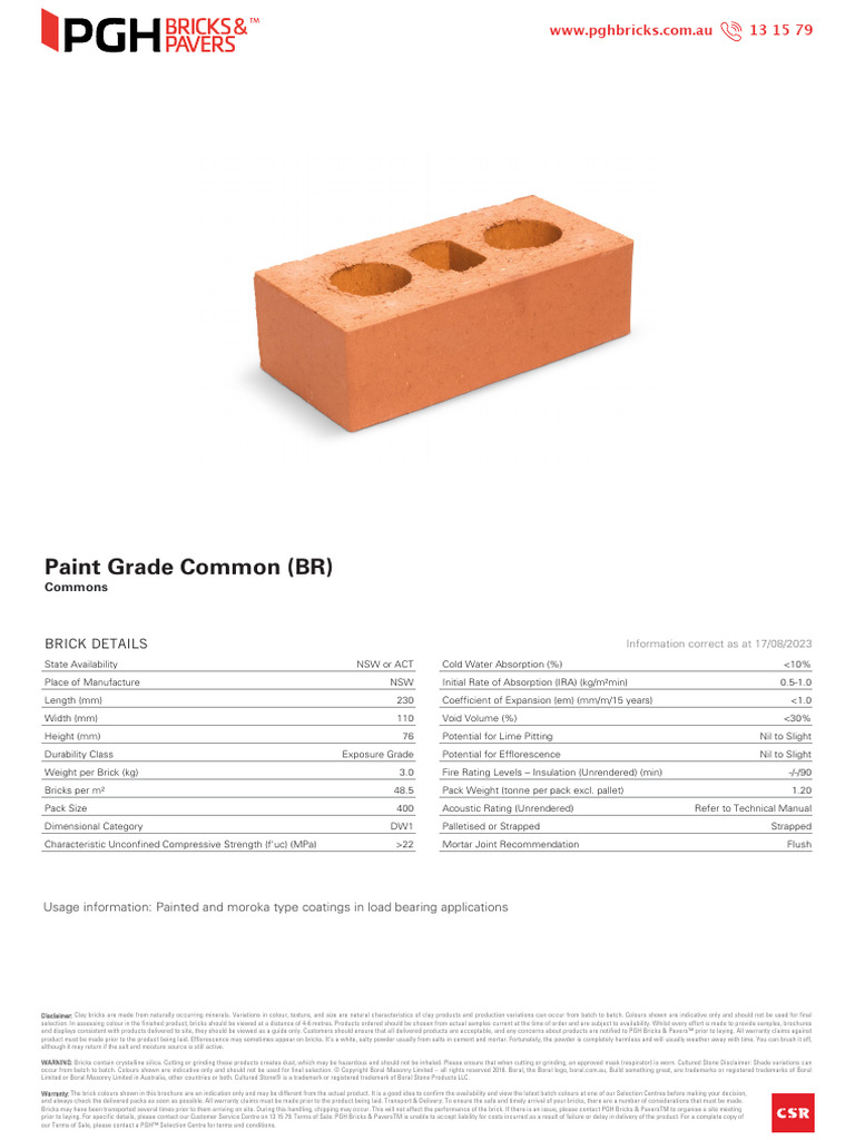 PGH Brick-Commons-Paint Grade Common (BR) | PDF | Brick | Materials