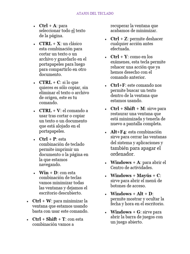 Atajos de Teclado | PDF | Ventana (informática) | Microsoft Windows