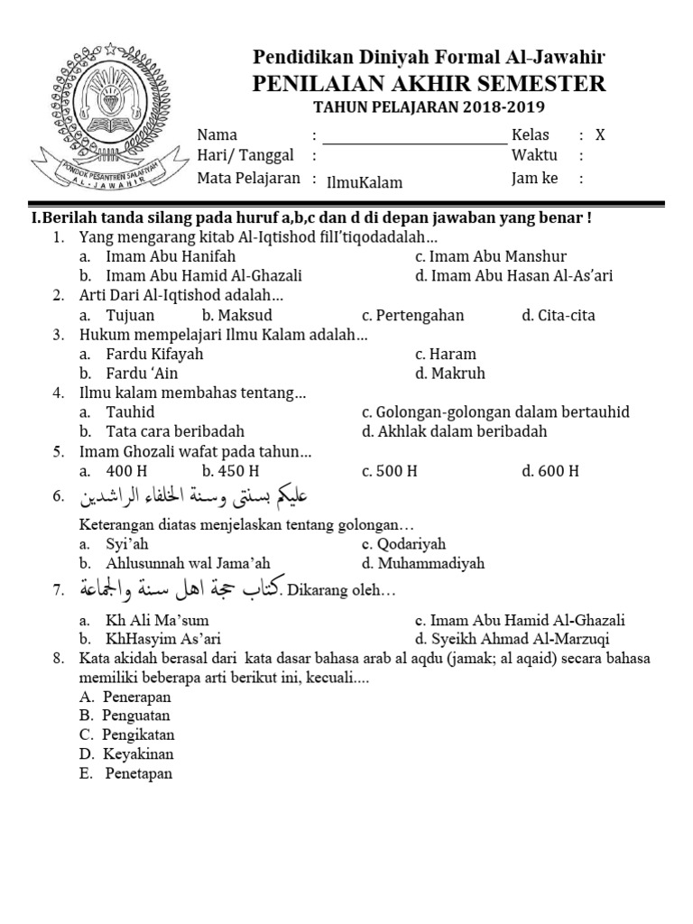 PDF Kalam Kelas X | PDF | Filsafat