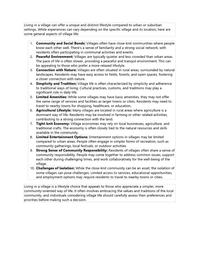 Living in A Village Can Offer A Unique and Distinct Lifestyle Compared ...