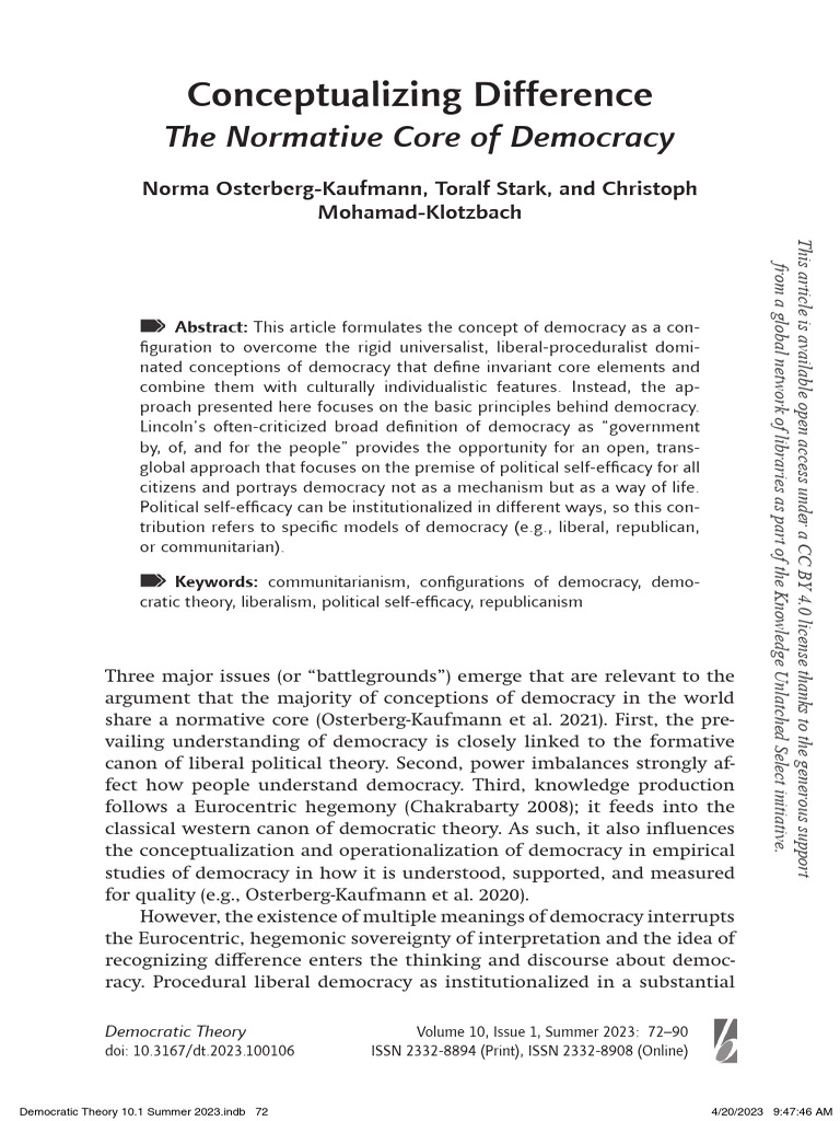 Conceptualizing Difference The Normative Core of D | PDF | Democracy ...
