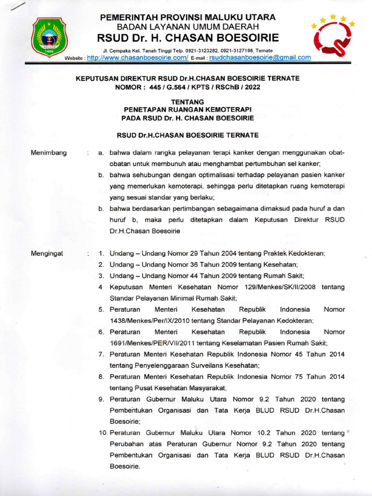 SK Penetapan Ruang Kemoterapi | PDF