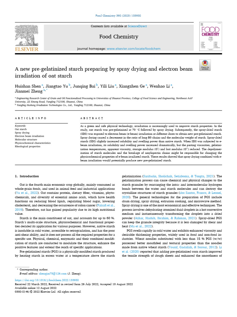 Shen | PDF | Starch | High Performance Liquid Chromatography