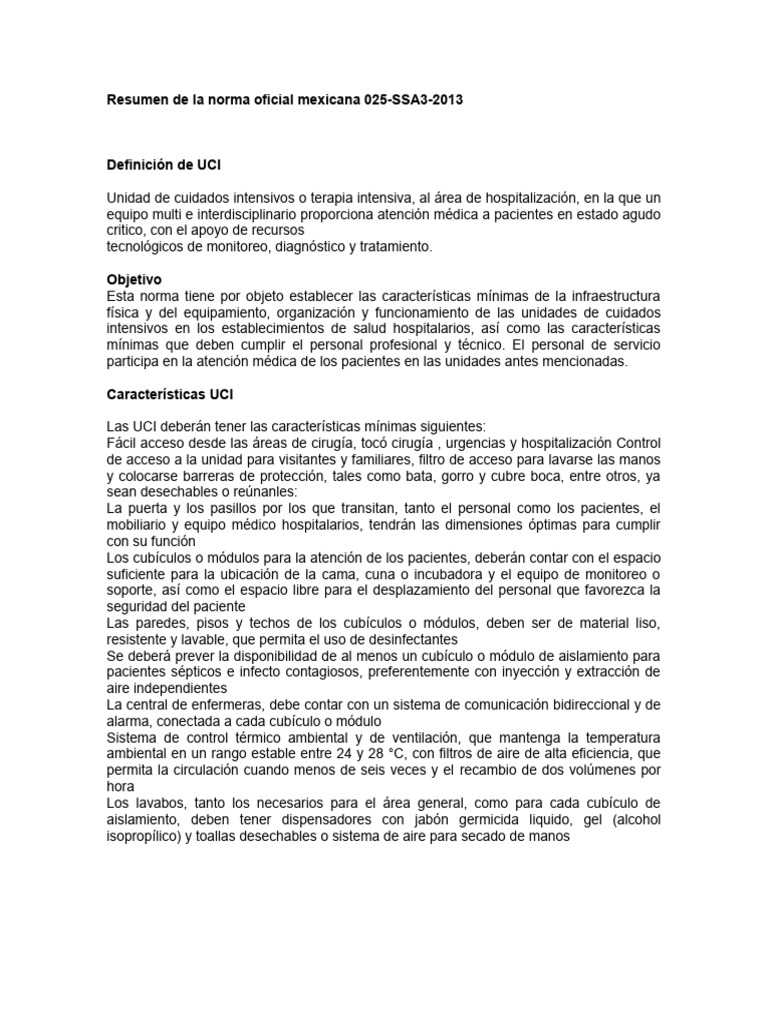 Resumen Norma 025 | PDF | Unidad de Cuidados Intensivos | Enfermedades y trastornos