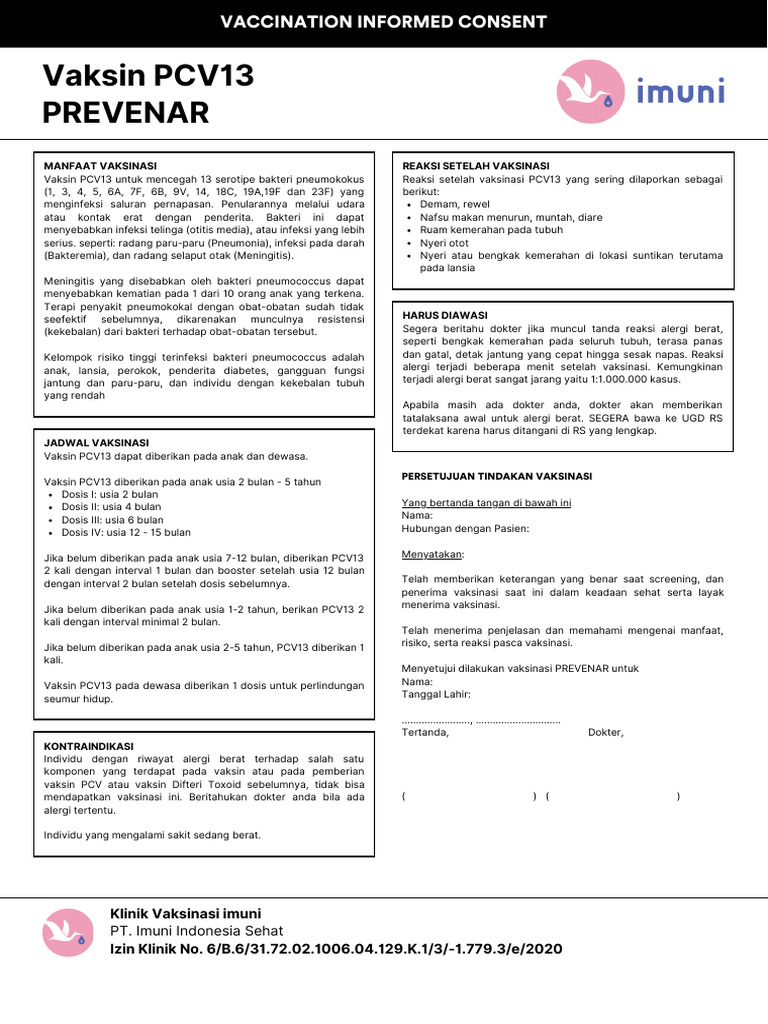 Informed Consent PCV13 PREVENAR | PDF