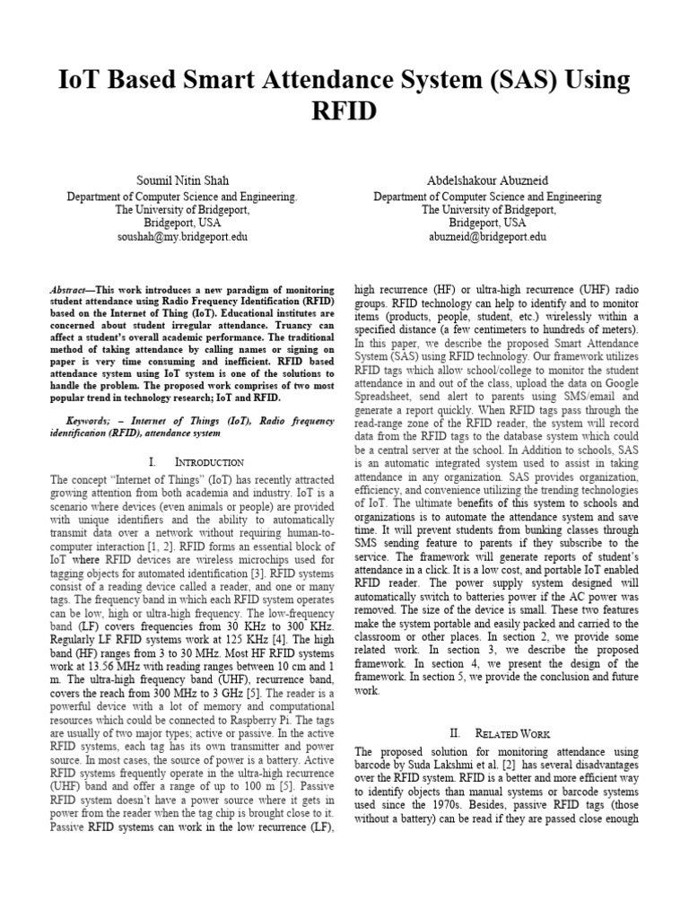 IoT RFID Smart Attendance System | PDF | Radio Frequency Identification ...