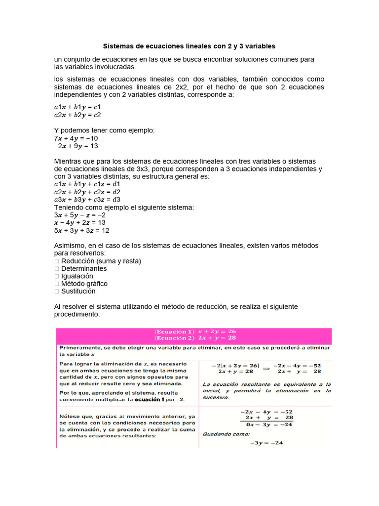 Sistemas de Ecuaciones Lineales Con 2 y 3 Variables | PDF | Ecuaciones | Sistema de ecuaciones ...