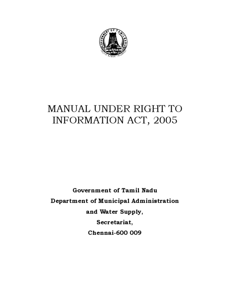 RTI Manual for Tamil Nadu Municipal Admin | PDF | Finance & Money ...