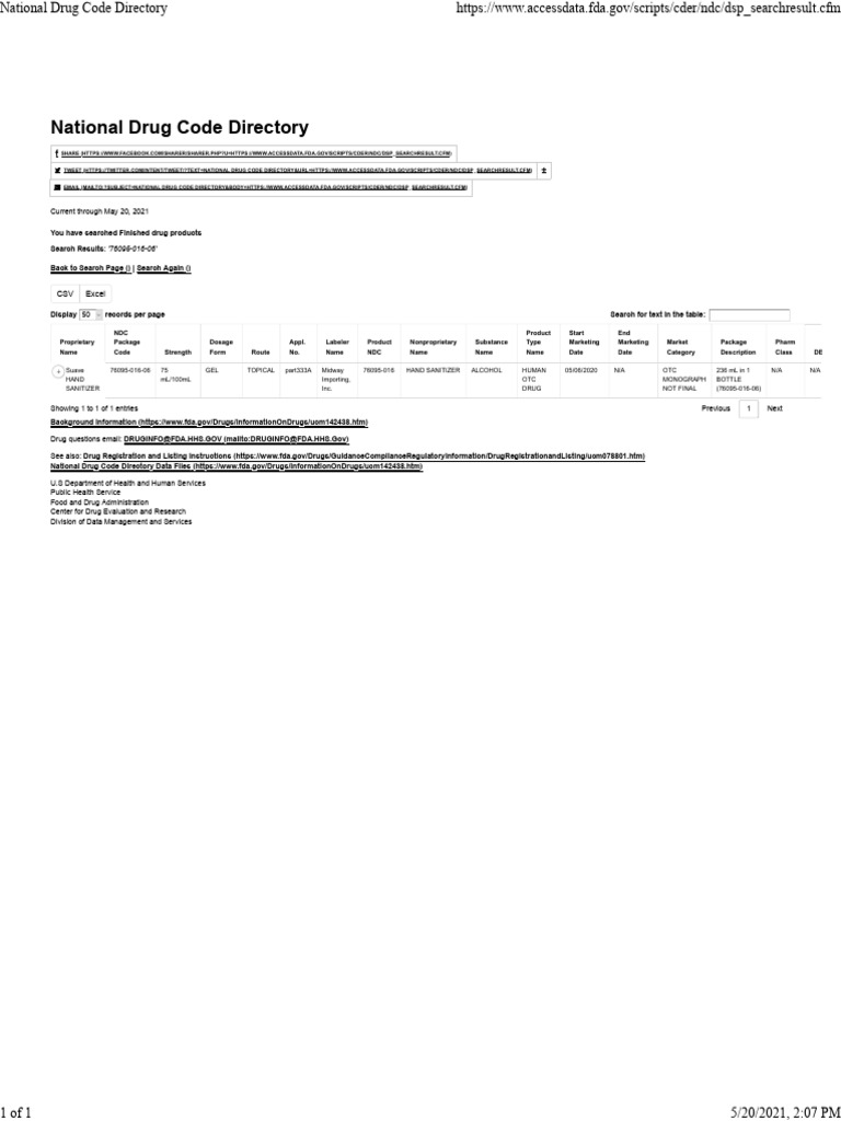 National Drug Code Directory Search Results | PDF | Food And Drug ...