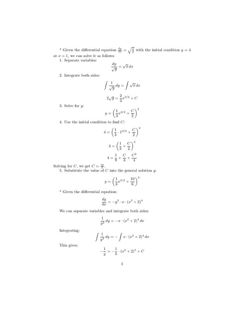Variables Separables | PDF | Initial Condition | Calculus