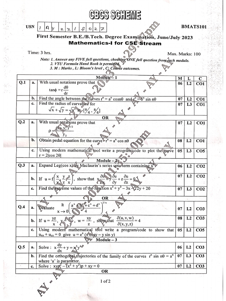 Bmats101-Qp 231101 210302 | PDF