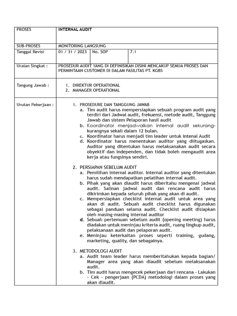 7.sop Internal Audit | PDF