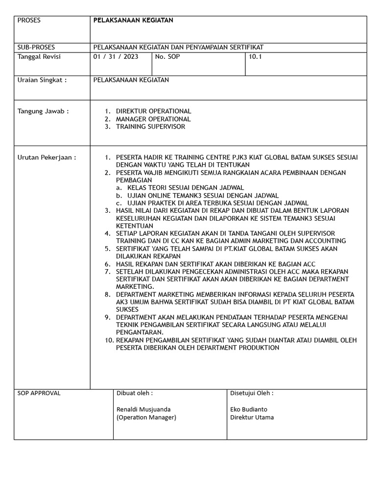 Sop Pelaksanaan Kegiatan | PDF