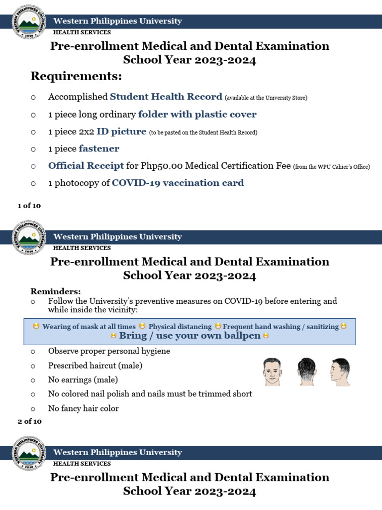 2023 Pre Enrollment Medical and Dental Examination | PDF | Health Care ...