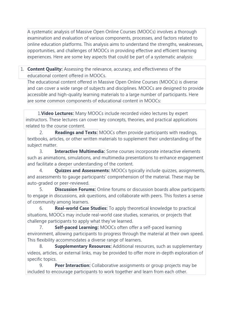 Systematic Design For MOOCs Captstone Project | PDF | Massive Open Online Course | Educational ...